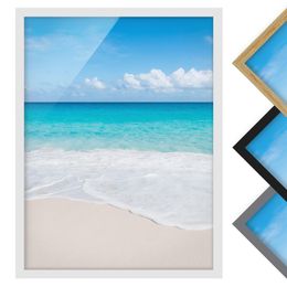 Bilderwelten Bild mit Rahmen Strand t&uuml;rkis Tropisch inkl. Rahmung - Blaue Welle - Karibik Wohnzimmer Schlafzimmer