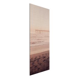 Alu Dibond Outdoor Bild - Kalifornien Halbmond K&uuml;ste - Strand rosa Motiv wetterfest Meerblick Wohnzimmer Schlafzimmer