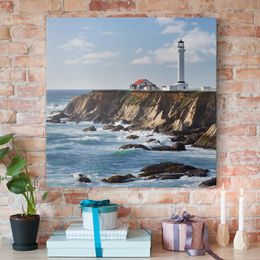 Bilderwelten Leinwandbild Strand Motiv Kunstdruck blau - Point Arena Lighthouse Kalifornien - Landschaft XXL Wohnzimmer Schlafzimmer