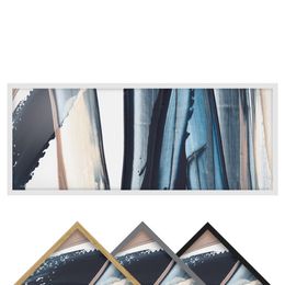 Bilderwelten Bild mit Rahmen originell blau Abstrakt inkl. Rahmung - Blau und Beige Streifen - Streifen Wohnzimmer Schlafzimmer