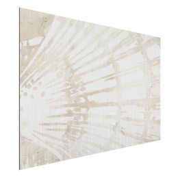 Bilderwelten Alu Dibond Outdoor Bild originell beige maritim wetterfest - Muschel Silhouette auf Leinen - Deko Wohnzimmer Schlafzimmer