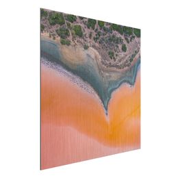 Bilderwelten Alu Dibond Outdoor Bild Natur orange Motiv wetterfest - Oranges Seeufer auf Sardinien - Landschaft Wohnzimmer Schlafzimmer