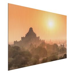 Bilderwelten Alu Dibond Outdoor Bild Wald orange Motiv wetterfest - Lichtdurchflutete Tempelanlage - Architektur Wohnzimmer Schlafzimmer