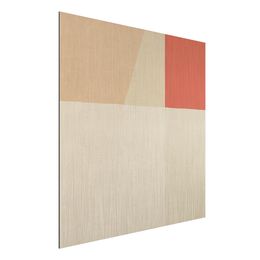 Bilderwelten Alu Dibond Outdoor Bild originell beige Abstrakt wetterfest - Oranges Rechteck auf Beige - Deko Wohnzimmer Schlafzimmer