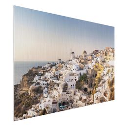 Alu Dibond Outdoor Bild - Oia Panorama - Strand weiss Motiv wetterfest Architektur Wohnzimmer Schlafzimmer