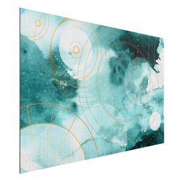 Bilderwelten Alu Dibond Outdoor Bild originell t&uuml;rkis Abstrakt Aquarell - Magischer goldener Sternenhimmel - Himmel Wohnzimmer Schlafzimmer
