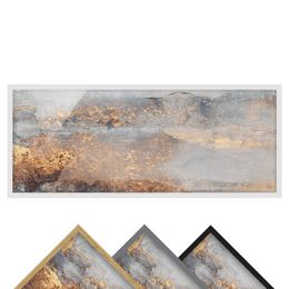 Bilderwelten Bild mit Rahmen originell grau Abstrakt inkl. Rahmung - Gold-Grauer Nebel - Deko Wohnzimmer Schlafzimmer