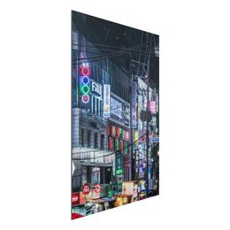 Alu Dibond Outdoor Bild - Nachtleben von Seoul - Stadt bunt Motiv wetterfest Architektur Wohnzimmer Schlafzimmer