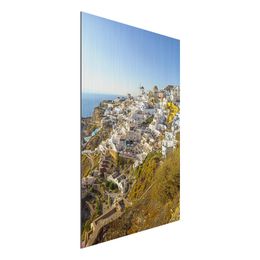 Bilderwelten Alu Dibond Outdoor Bild Natur bunt Motiv wetterfest - Oia auf Santorini - Landschaft Wohnzimmer Schlafzimmer