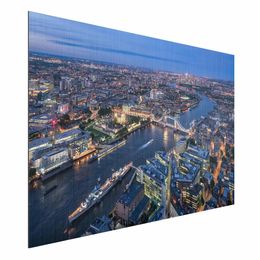 Bilderwelten Alu Dibond Outdoor Bild Stadt bunt Motiv wetterfest - Nachts in London - Architektur Wohnzimmer Schlafzimmer