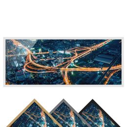 Bilderwelten Bild mit Rahmen Stadt blau Motiv inkl. Rahmung - Eine Nacht in Bangkok - Asia Wohnzimmer Schlafzimmer