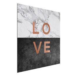 Alu Dibond Outdoor Bild - Love Kupfer und Marmor - schwarz weiss modern wetterfest Worte Jugendzimmer