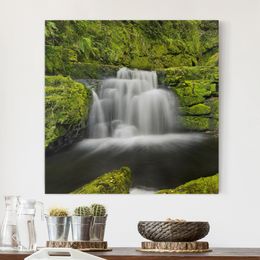 Bilderwelten Leinwandbild Natur Motiv Kunstdruck gr&uuml;n - Lower McLean Falls in Neuseeland - Landschaft XXL Wohnzimmer Schlafzimmer