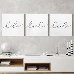 Bilderwelten 3-teiliges Leinwandbild Lebe Liebe Lache Kalligraphie