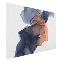 Alu Dibond Outdoor Bild - Ozeantropfen Blau-Orange mit Gold - originell blau Abstrakt Aquarell Deko Wohnzimmer Schlafzimmer