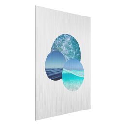 Bilderwelten Alu Dibond Outdoor Bild Strand blau Fotomontage wetterfest - Ozeane im Kreis - Deko Wohnzimmer Schlafzimmer