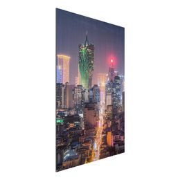 Alu Dibond Outdoor Bild - Nachtlichter von Macau - Stadt bunt Motiv wetterfest Architektur Wohnzimmer Schlafzimmer