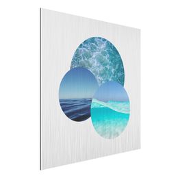Bilderwelten Alu Dibond Outdoor Bild Strand blau Fotomontage wetterfest - Ozeane im Kreis - Deko Wohnzimmer Schlafzimmer