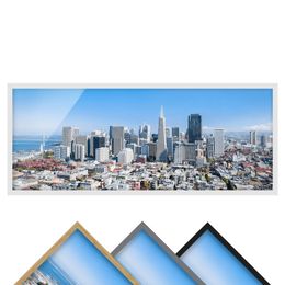 Bilderwelten Bild mit Rahmen Stadt blau Motiv inkl. Rahmung - San Francisco Skyline - Architektur Wohnzimmer Schlafzimmer