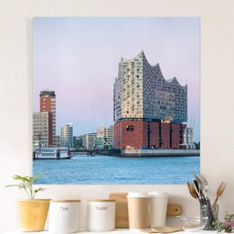 Bilderwelten Leinwandbild Stadt Motiv Kunstdruck rot - Elbphilharmonie Hamburg - Architektur XXL Wohnzimmer Schlafzimmer