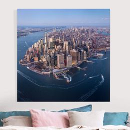 Bilderwelten Leinwandbild Stadt Motiv Kunstdruck blau - Big City Life - New York XXL Wohnzimmer Schlafzimmer