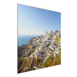Bilderwelten Alu Dibond Outdoor Bild Natur bunt Motiv wetterfest - Oia auf Santorini - Landschaft Wohnzimmer Schlafzimmer