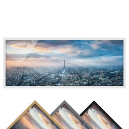 Bilderwelten Bild mit Rahmen Stadt blau Motiv inkl. Rahmung - Winter in Paris - Architektur Wohnzimmer Schlafzimmer