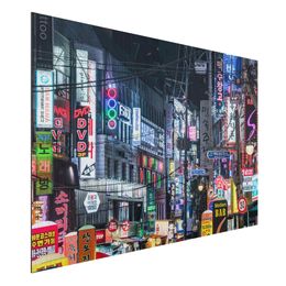 Bilderwelten Alu Dibond Outdoor Bild Stadt bunt Motiv wetterfest - Nachtleben von Seoul - Architektur Wohnzimmer Schlafzimmer