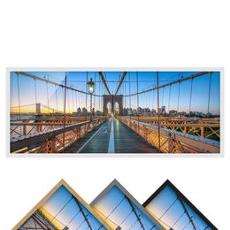 Bilderwelten Bild mit Rahmen Stadt orange Motiv inkl. Rahmung - Morgenblick von der Brooklyn Bridge - Architektur Wohnzimmer Schlafzimmer