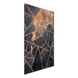 Bilderwelten Alu Dibond Outdoor Bild originell schwarz Abstrakt Steinoptik - Onyx mit Gold - Beton Wohnzimmer Schlafzimmer