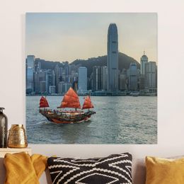 Bilderwelten Leinwandbild Dschunke im Victoria Harbour