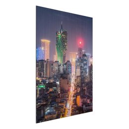 Bilderwelten Alu Dibond Outdoor Bild Stadt bunt Motiv wetterfest - Nachtlichter von Macau - Architektur Wohnzimmer Schlafzimmer