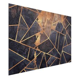 Alu Dibond Outdoor Bild - Onyx mit Gold - originell schwarz Abstrakt Steinoptik Beton Wohnzimmer Schlafzimmer