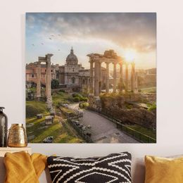 Bilderwelten Leinwandbild Stadt Motiv Kunstdruck orange - Forum Romanum bei Sonnenaufgang - Architektur XXL Wohnzimmer Schlafzimmer