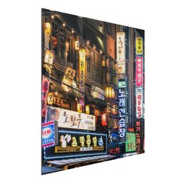 Alu Dibond Outdoor Bild - Neonreklame - Stadt bunt Motiv wetterfest Architektur Wohnzimmer Schlafzimmer