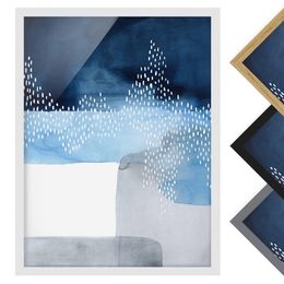 Bilderwelten Bild mit Rahmen originell blau Abstrakt inkl. Rahmung - Abstrakter Wasserfall - Deko Wohnzimmer Schlafzimmer