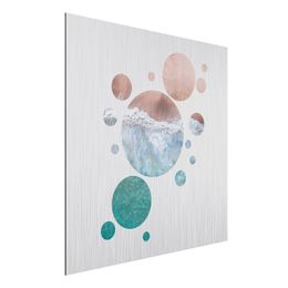 Alu Dibond Outdoor Bild - Ozeane im Kreis II - Strand blau Fotomontage wetterfest Deko Wohnzimmer Schlafzimmer