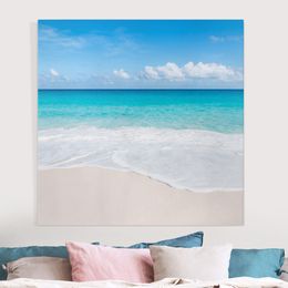 Bilderwelten Leinwandbild Strand Tropisch Kunstdruck t&uuml;rkis - Blaue Welle - Karibik XXL Wohnzimmer Schlafzimmer