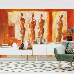 Bilderwelten Fototapete originell Abstrakt Wandtapete einzigartig - Vier Figuren in Orange - Deko Wohnzimmer Schlafzimmer