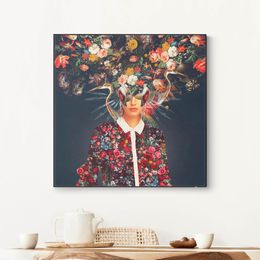 Wechselbild Blumen Portr&auml;t - V&ouml;gel und Bluse