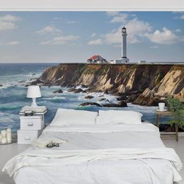 Bilderwelten Fototapete Strand Motiv Wandtapete blau - Point Arena Lighthouse Kalifornien - Leuchtturm Wohnzimmer Schlafzimmer