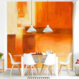 Bilderwelten Fototapete originell Abstrakt Wandtapete einzigartig - Petra Sch&uuml;&szlig;ler - Komposition in Orange und Braun 01 - Deko Wohnzimmer Schlafzimmer