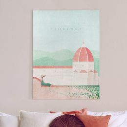 Bilderwelten Leinwandbild Stadt Illustration Kunstdruck rosa - Reiseposter - Florence - Italien XXL Wohnzimmer Schlafzimmer