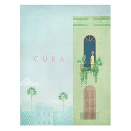 Bilderwelten Leinwandbild Stadt Illustration Kunstdruck gr&uuml;n - Reiseposter - Cuba - Amerika XXL Wohnzimmer Schlafzimmer