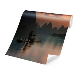 Bilderwelten Fototapete Textiltapete Stofftapete - nahtlose Tapete | Nadelwald im Nebel Schwarz Wei&szlig;