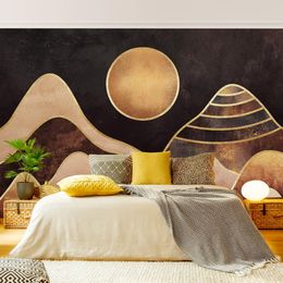 Bilderwelten Fototapete Goldene Sonne abstrakte Berge