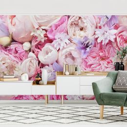 Bilderwelten Fototapete Shabby Rosen mit Glockenblumen