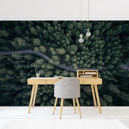 Bilderwelten Fototapete - Wald Luftbild - Waldstra&szlig;e von Oben - Natur Bildtapete Bildtapete Schlafzimmer Wohnzimmer - auch selbstklebend