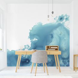 Bilderwelten Fototapete originell Abstrakt Aquarell einzigartig - Welle Aquarell T&uuml;rkis II - Deko Wohnzimmer Schlafzimmer