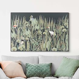 Wechselbild Flamingo und Storch mit Pflanzen auf Gr&uuml;n